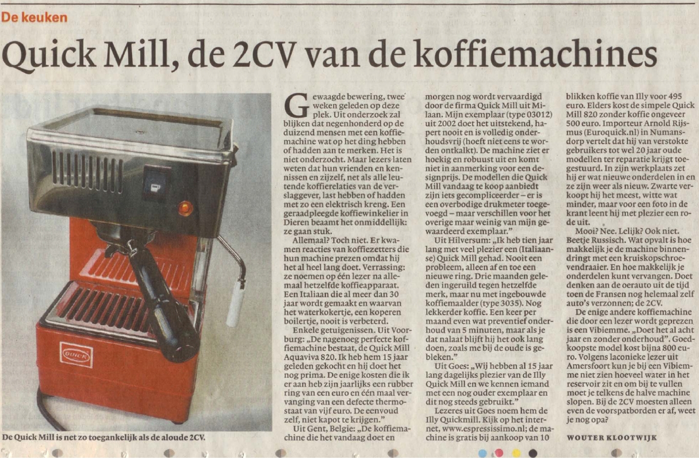 Review Quick Mill 820 van Wouter Klootwijk NRC - Euroquick